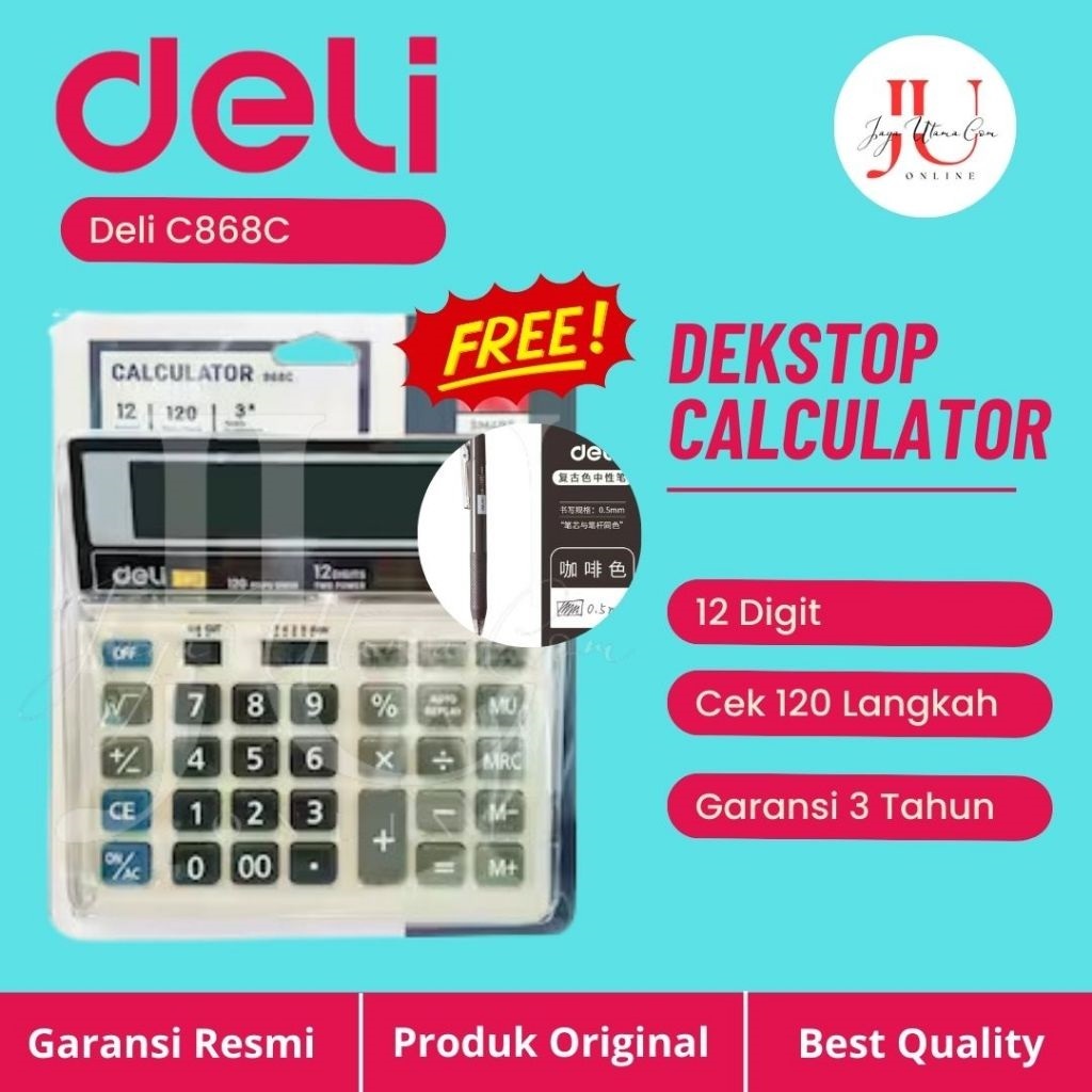 Jual CALCULATOR DELI C-868C 120 STEP CHECK KALKULATOR C 868C | Shopee ...