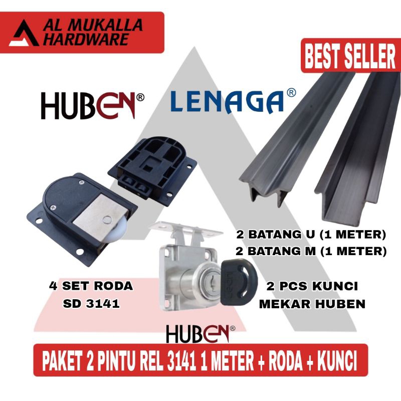 Jual (2 Pintu + Kunci) Paket 2 Rel U M SD - 3141 Lenaga 1 Meter + 4 Set Roda SD - 3141 + Kunci ...