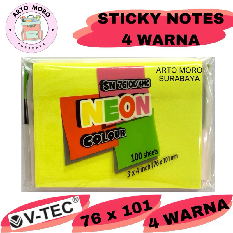 Jual STICKY NOTES 76x101 4 WARNA VTEC (1PCS) READY STOCK SURABAYA ...