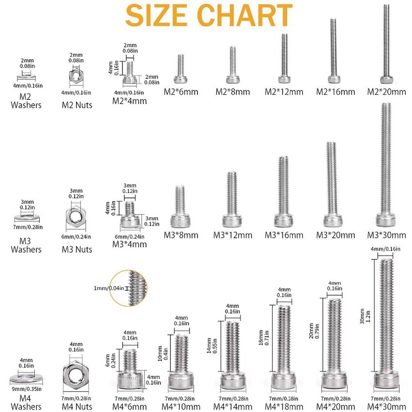 Jual Baut Mur Washer Ring Set Bulat Hex M2 M3 M4 Paket 1080 pcs Kunci L ...