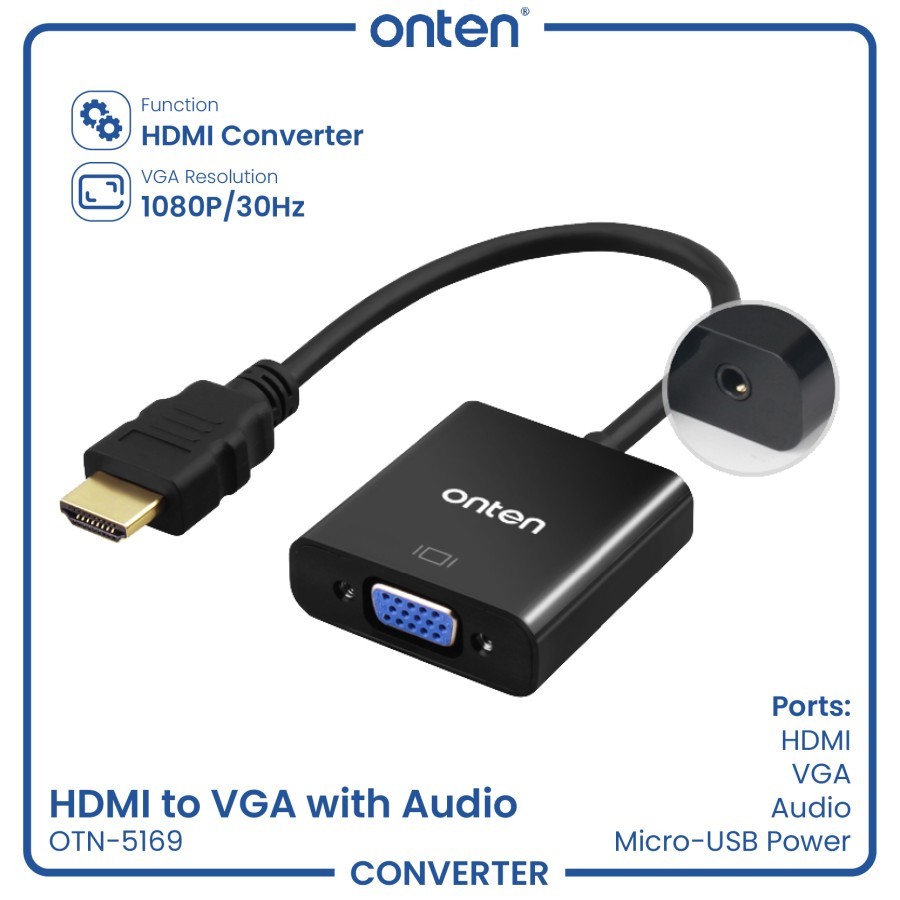 Jual Onten Converter HDMI Male to VGA Female Adapter with Audio Output ...