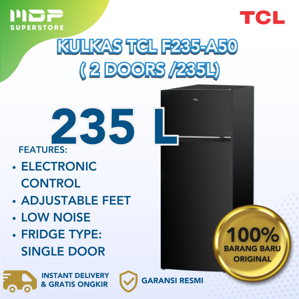 Jual KULKAS TCL 2 PINTU (Refrigerator) - KAPASITAS 235L - Electronic Control - Adjustable Feet ...