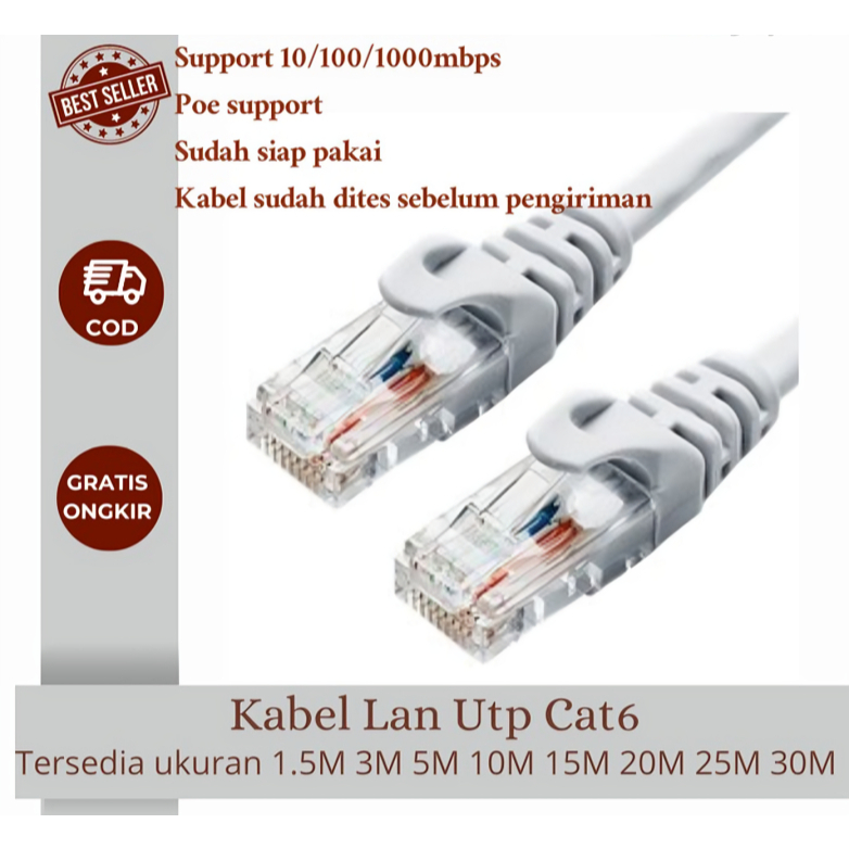Jual Kabel LAN RJ45 Cat6 25M 30M 40M 50M / Kabel Lan Cat6 / Kabel RJ45 CAT6 / Kabel CAT6 RJ45 ...