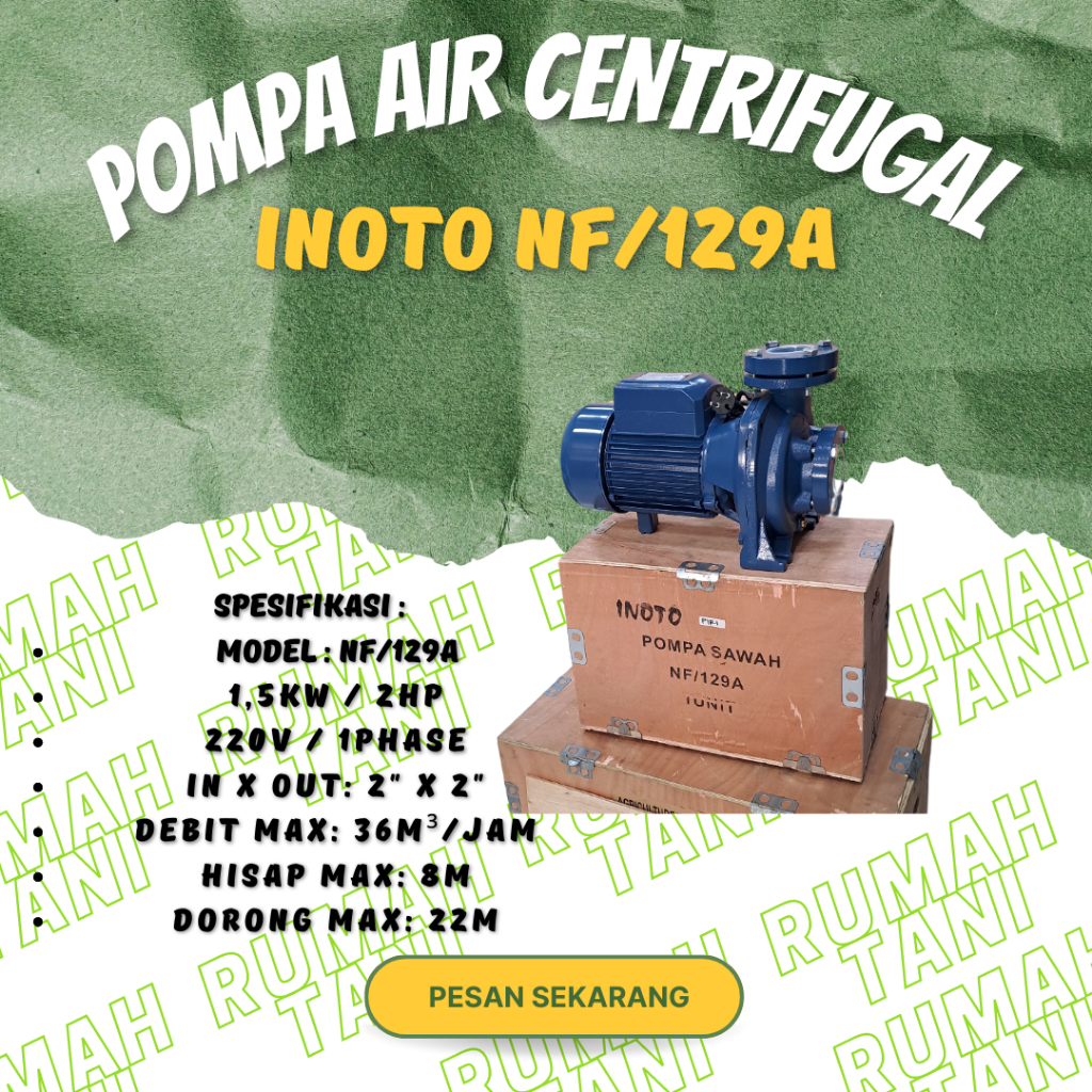 Jual pompa air centrifugal 2hp pompa irigasi 1 phase inoto nf129a ...