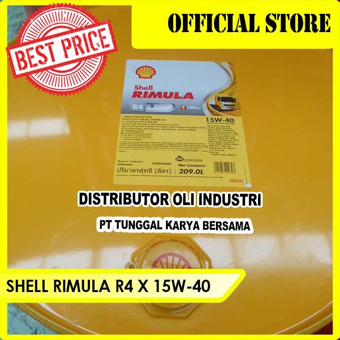 Jual SHELL RIMULA R4 X 15W-40 (OLI MESIN) KEMASAN DRUM 209 Liter ...