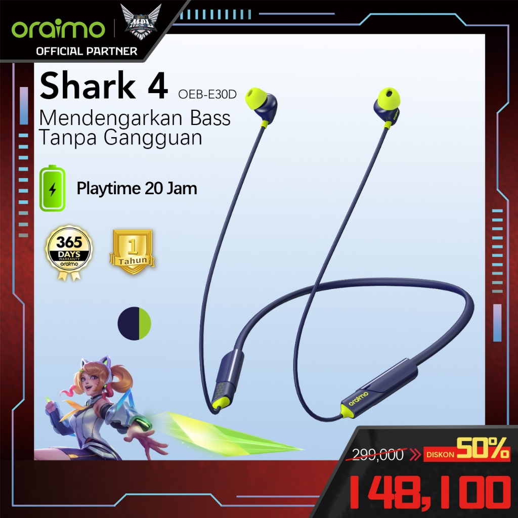 Jual oraimo Headset Bluetooth Tali Leher Nirkabel OEB-E30D Shark 4 OEB ...
