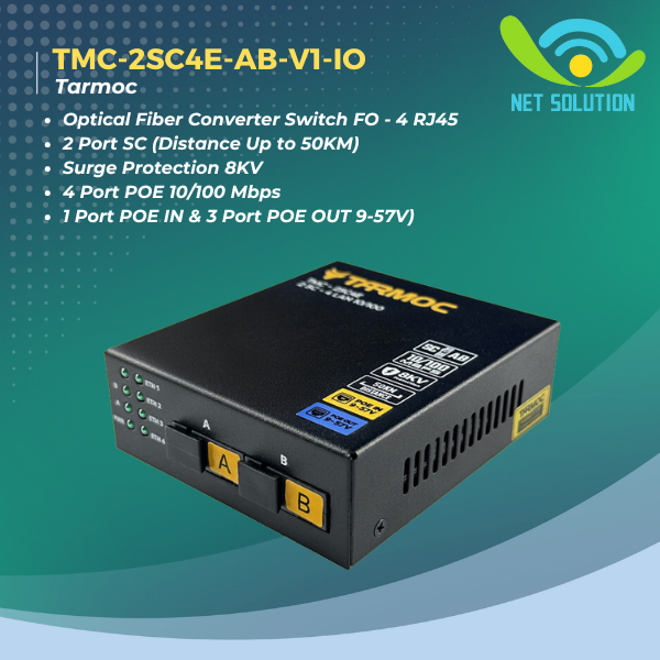 Jual Tarmoc TMC-2SC4E-AB-V1-IO | Media Converter Switch 2FO 4LAN / 2 FO 4 LAN 10/100Mbps POE IN ...