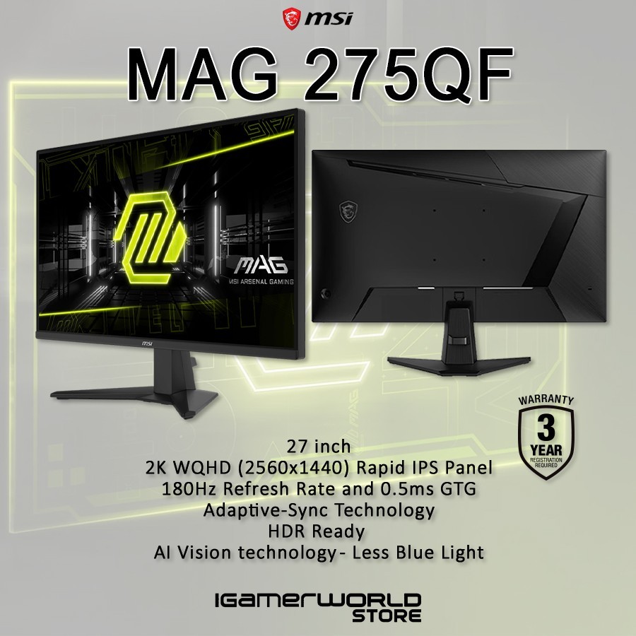 Jual MSI MAG 275QF / MAG275QF 27 Inch 2K WQHD 180Hz 0.5ms Fast IPS Gaming Monitor | Shopee Indonesia