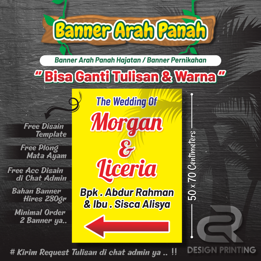 Jual Banner Penunjuk Arah Panah Hajatan "70 x 50cm" bisa untuk ( Wedding // Khitan // Engagement ...