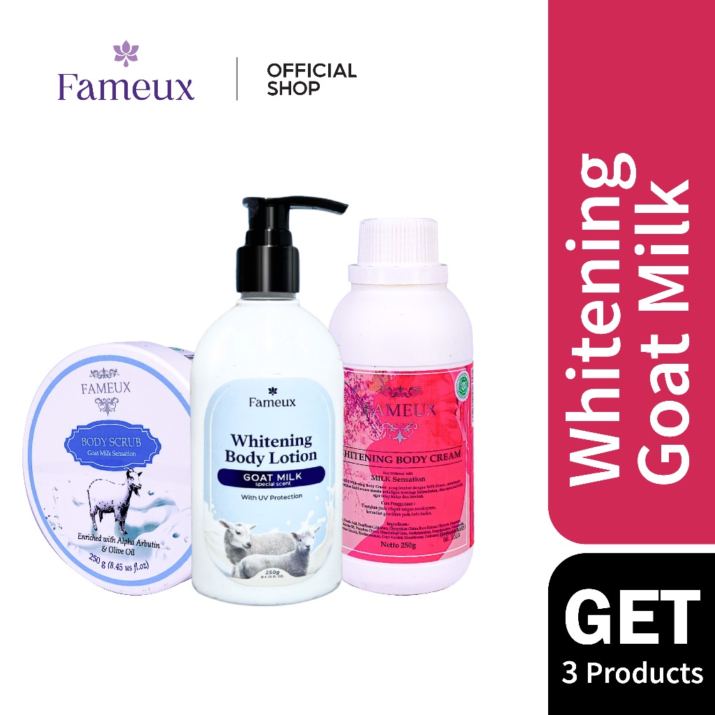 Jual Fameux Paket Whitening Goat Milk (Body Cream+Lotion+Scrub Goat ...