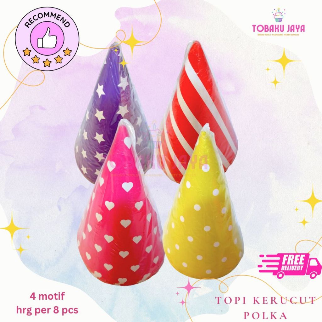 Jual TOPI KERUCUT HBD POLKA/ TOPI KERUCUT ULTAH MOTIF/ TOPI KERUCUT ...