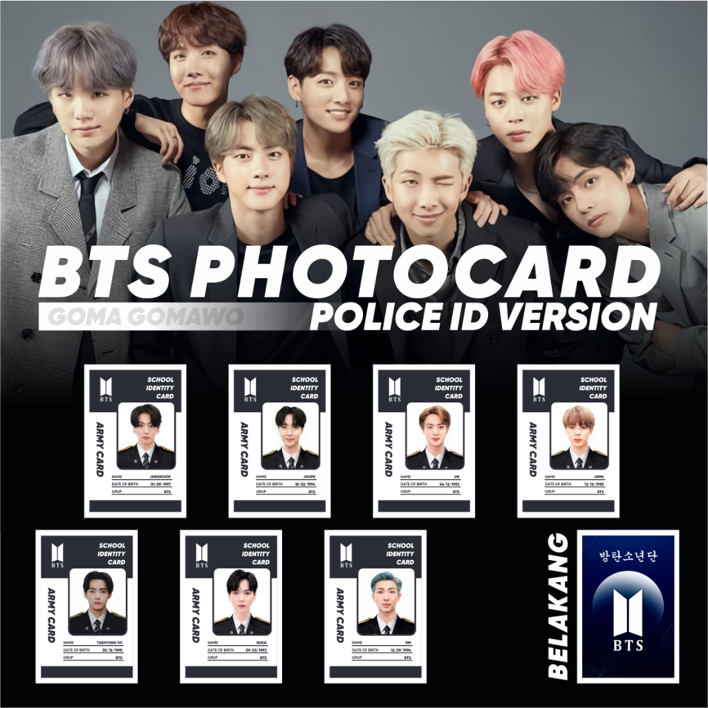 Jual PHOTOCARD BTS POLICE ID 2SISI (HARGA 7 PCS + LAMINASI 2 SISI) ALL ...