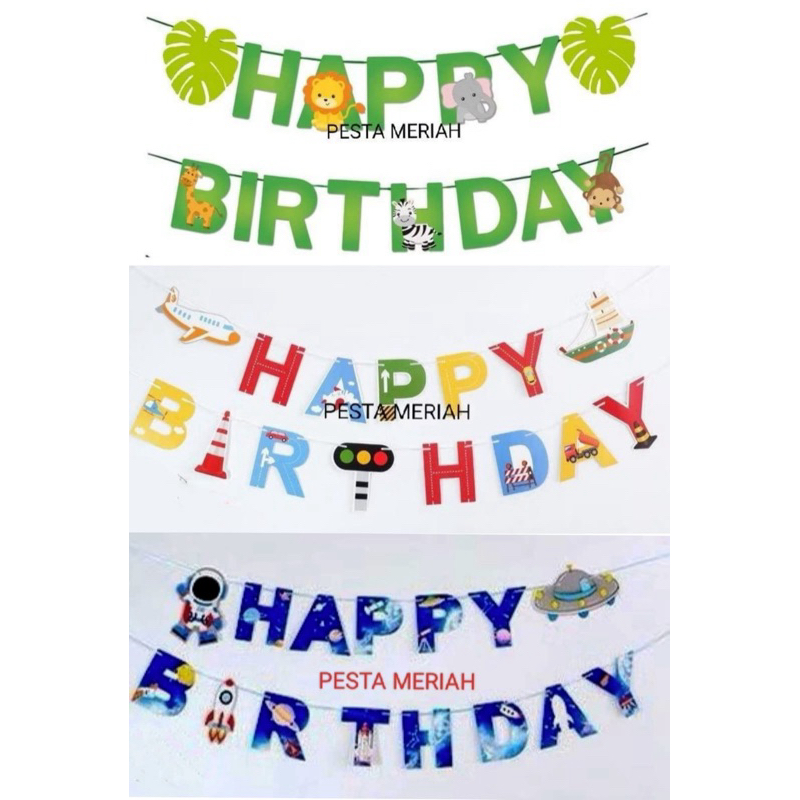 Jual BANNER HAPPY BIRTHDAY ANIMALS / BANNER HBD JUNGLES / BANNER HBD ...