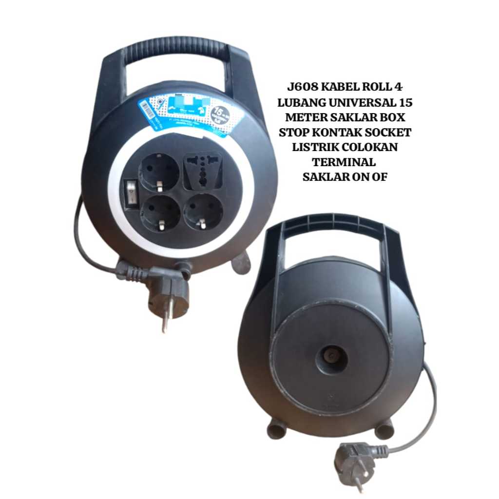 Jual J608 KABEL ROLL 15 M METER BULAT BOX STOP KONTAK SOCKET LISTRIK ...
