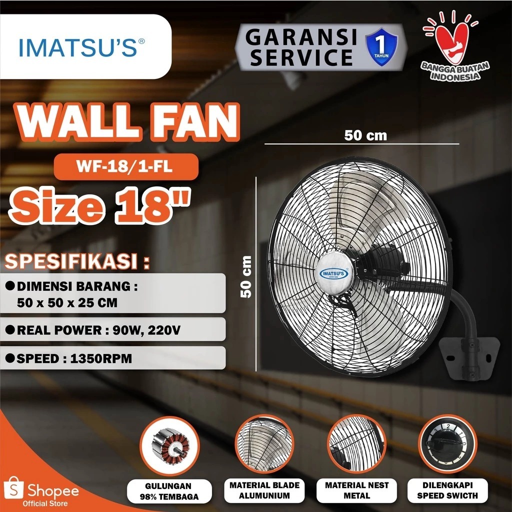 Jual Imatsu's Wall Fan WF-18/1-FL ukuran 18" Inch 90W Kipas Angin ...