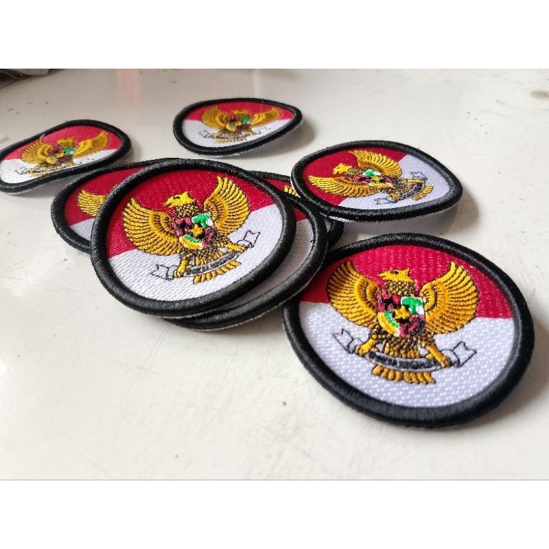 Jual Bordir timbul patch/logo/ Garuda bulat merah putih Lis hitam dan ...