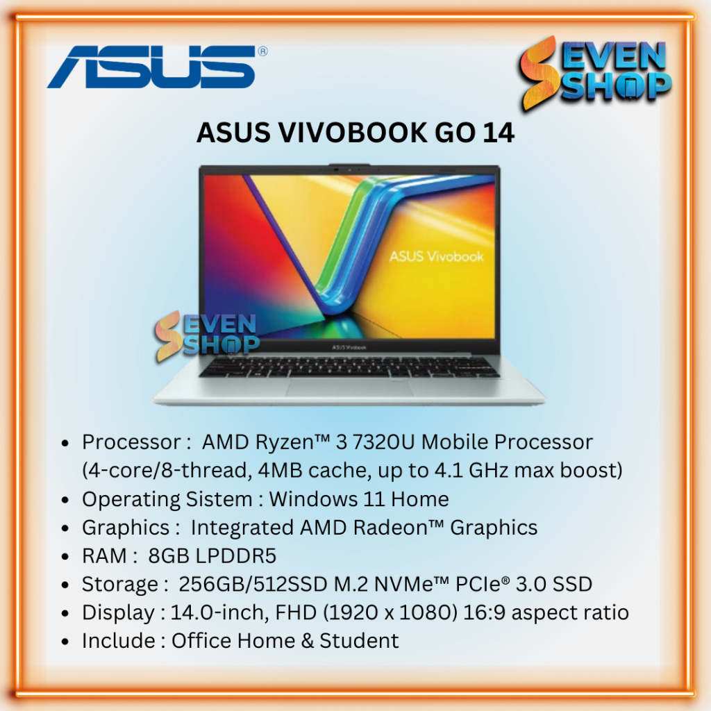 Jual ASUS VIVOBOOK GO 14 E1404 RAM 8GB, SSD 256GB, W11+OHS, BACKLIT ...