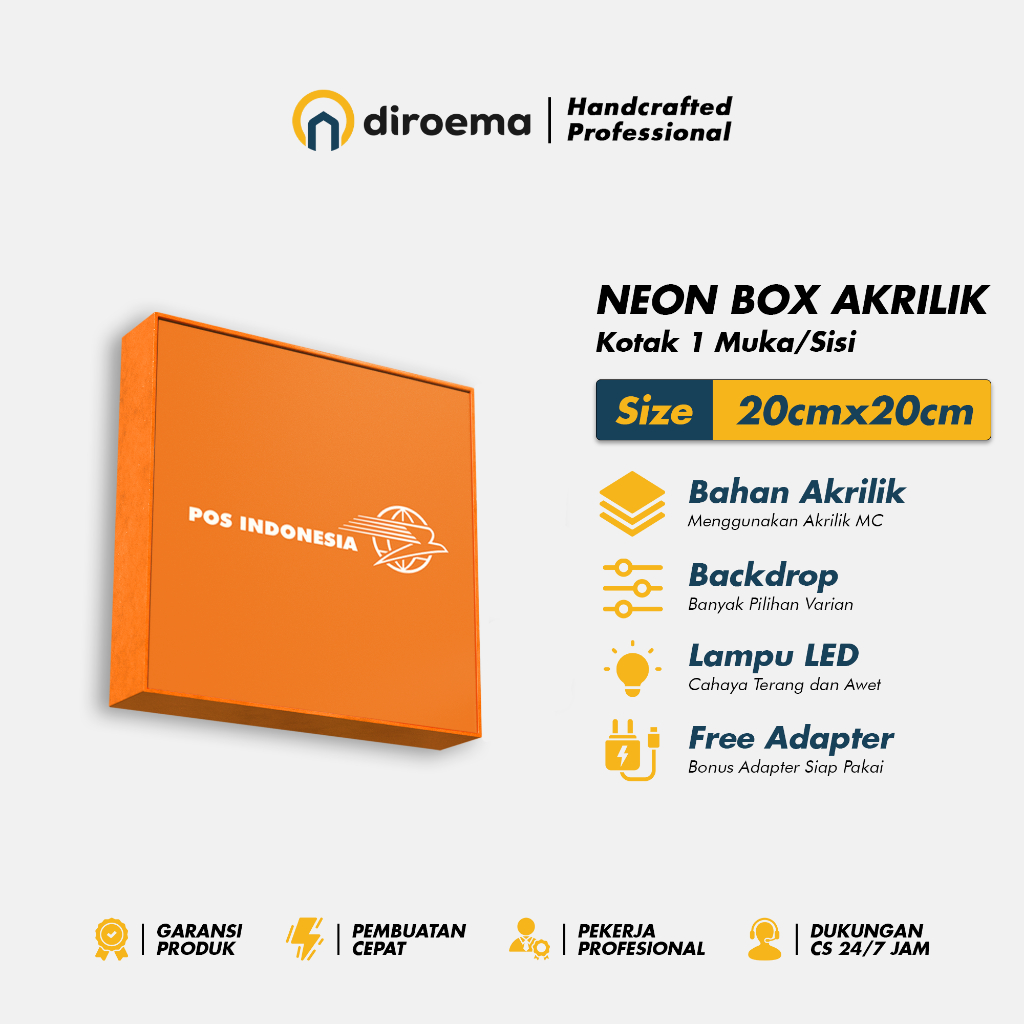 Jual Neon Box Akrilik 20x20cm Kotak 1 Muka - Diroema | Shopee Indonesia