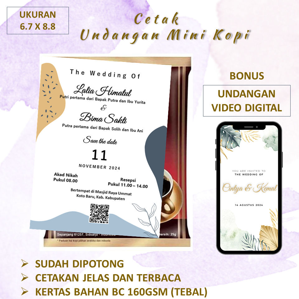 Jual (Gratis undangan Video digital) Undangan Mini kopi nikah simple ...