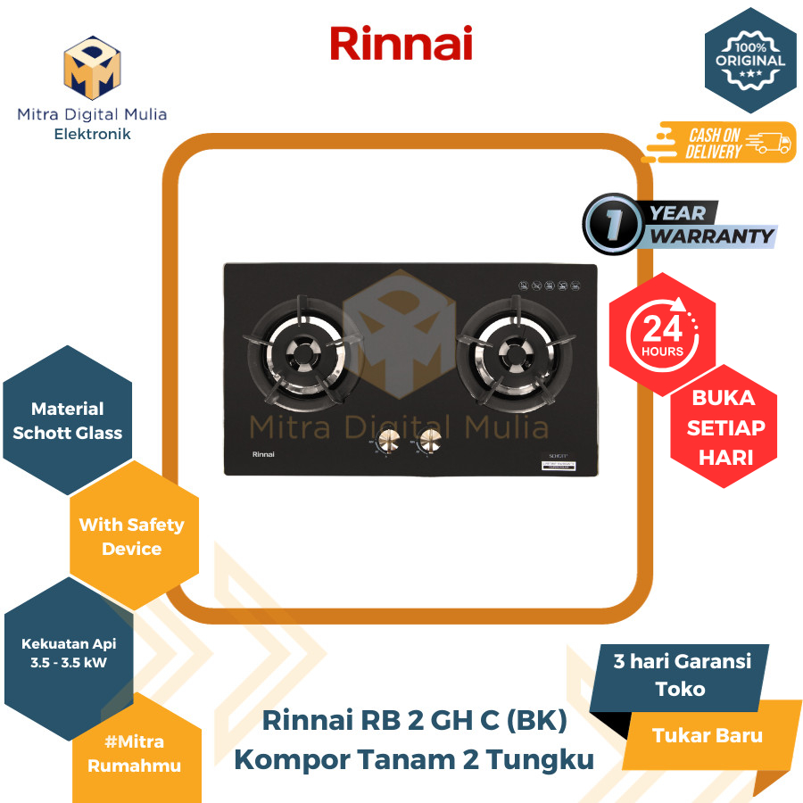 Jual Rinnai RB 2 GH C (BK) Kompor Tanam 2 Tungku Black | Shopee Indonesia