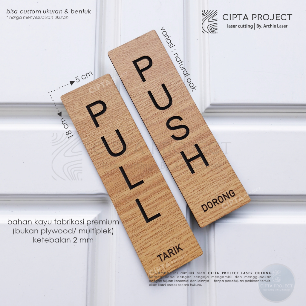 Jual Sign Kayu Pintu Tarik Dorong Push Pull 18 x 5 cm Penanda Pintu ...