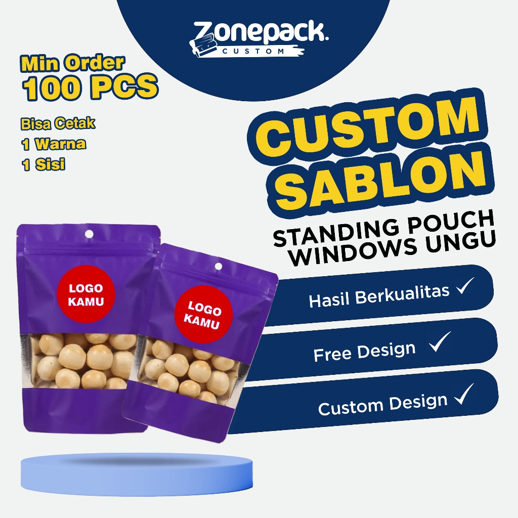 Jual Sablon Standing Pouch Alumunium Windows Ungu | Sablon 1 Warna 1 ...
