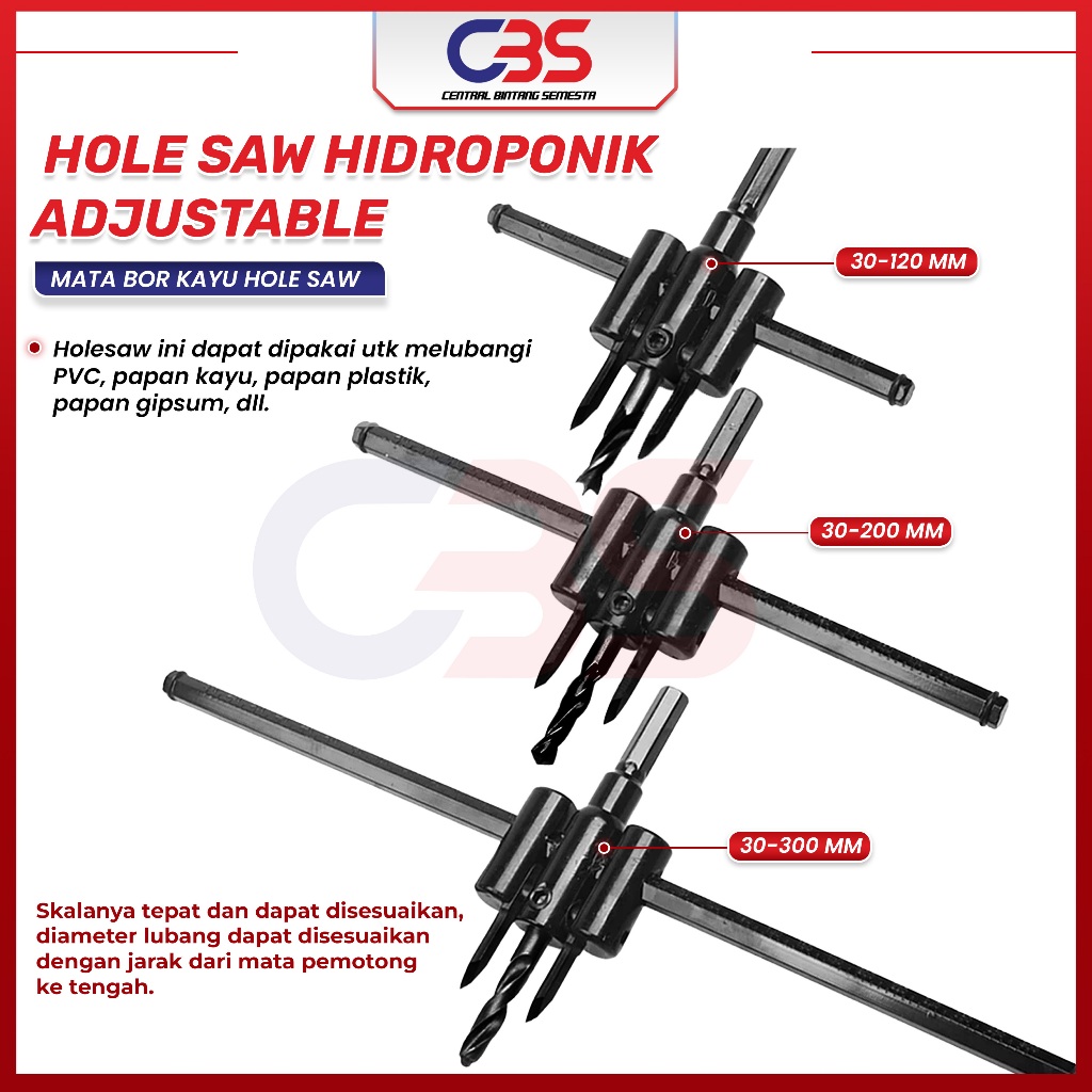 Jual Mata Bor Kayu Jangka / Adjustable Circle Hole saw Cutter 3CM ...