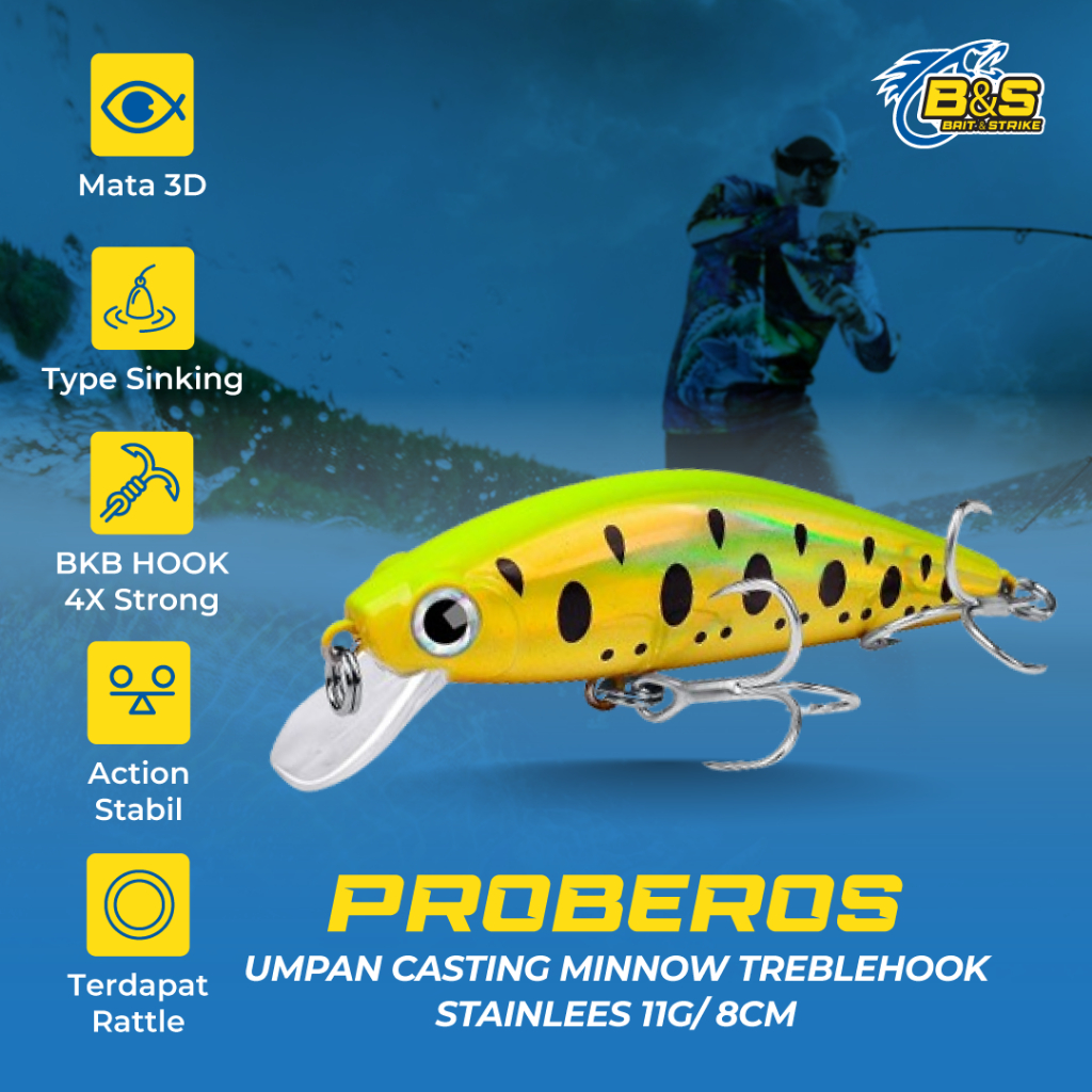 Jual PROBEROS umpan Minnow Sinking 11g/8cm umpan casting minnow ...