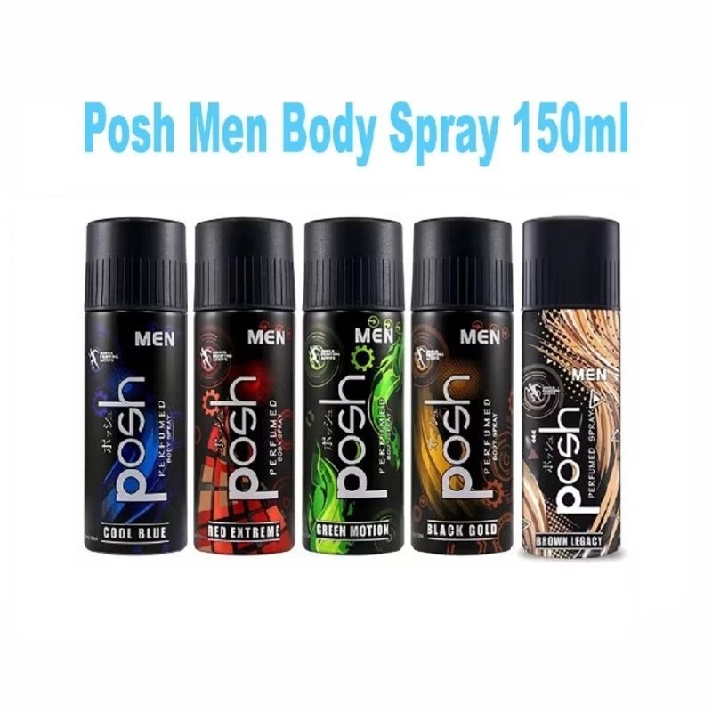 Jual Posh Men Body spray Black Gold/cool blue/Red Extreme/Green Motion ...