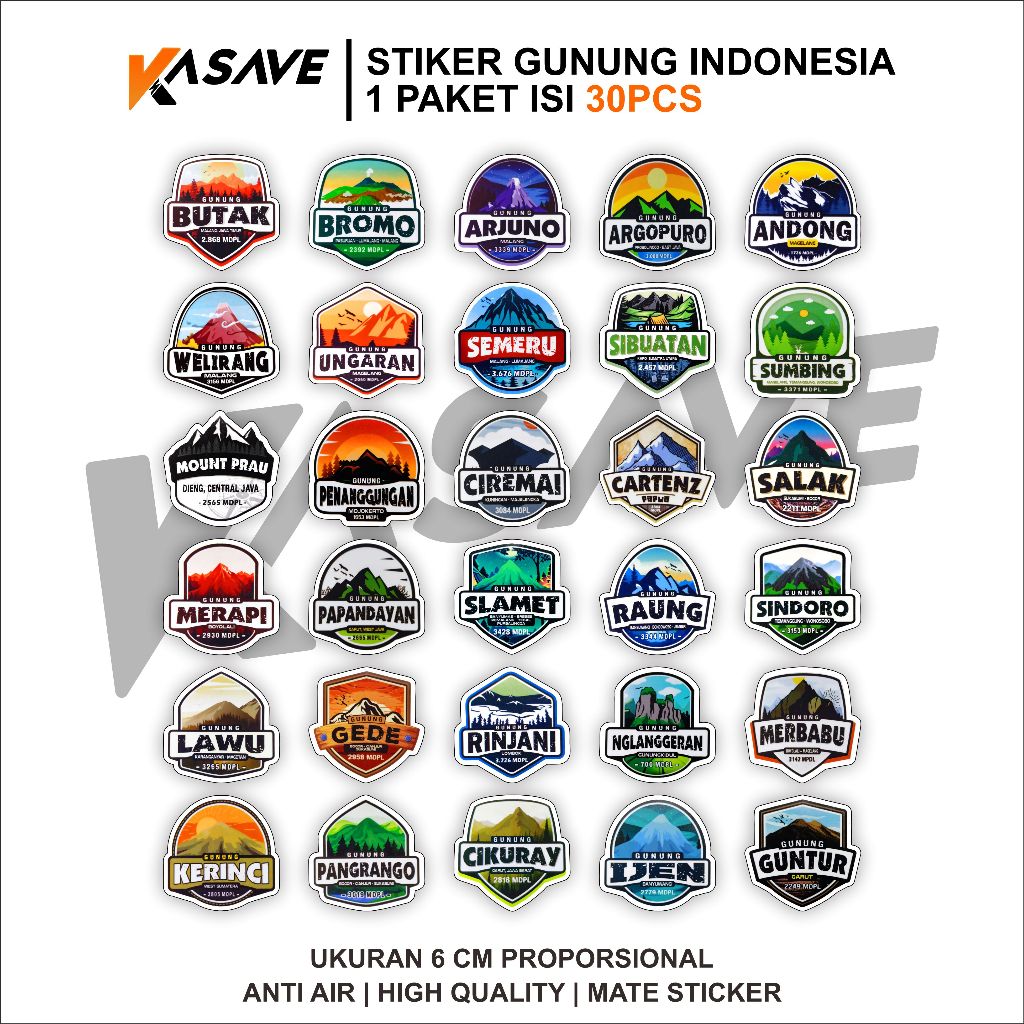 Jual STIKER GUNUNG INDONESIA 1 PAKET ISI 30PCS / STIKER OUTDOOR ...