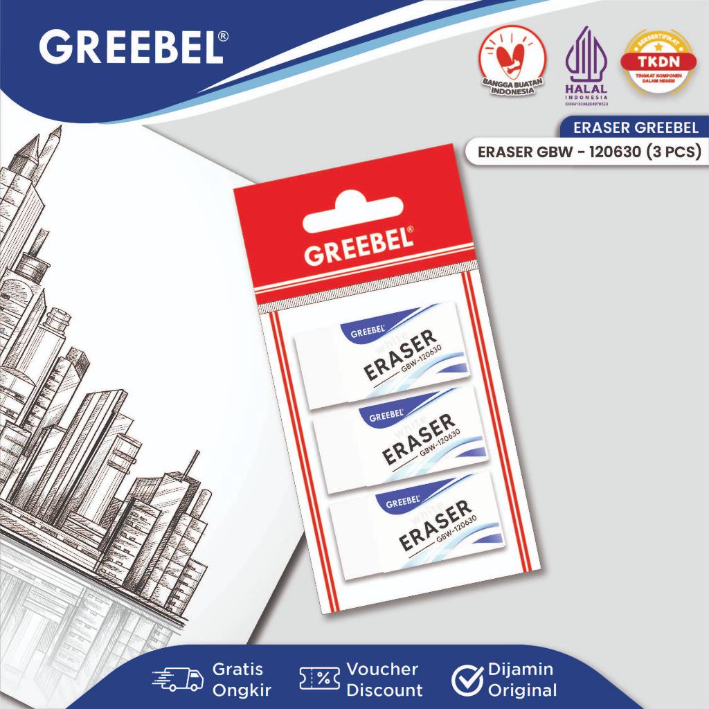 Jual GREEBEL Eraser Stip Hapusan GBW-120630 (3PCS/SET) Penghapus Pensil ...
