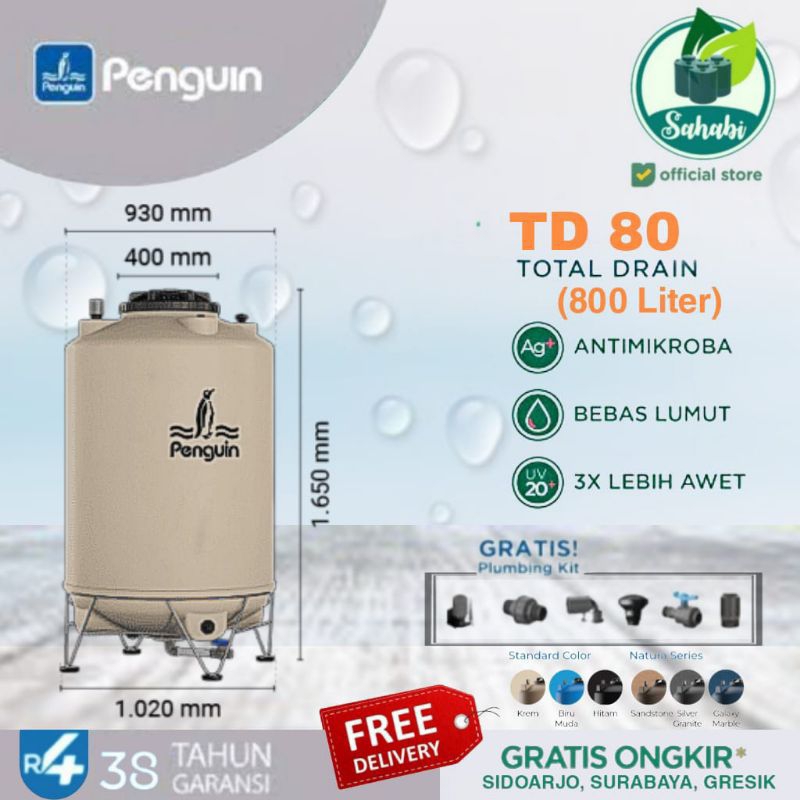 Jual Tandon Air / Toren Air / Tangki Air Penguin TD 80 / 800 Liter Anti Lumut | Shopee Indonesia