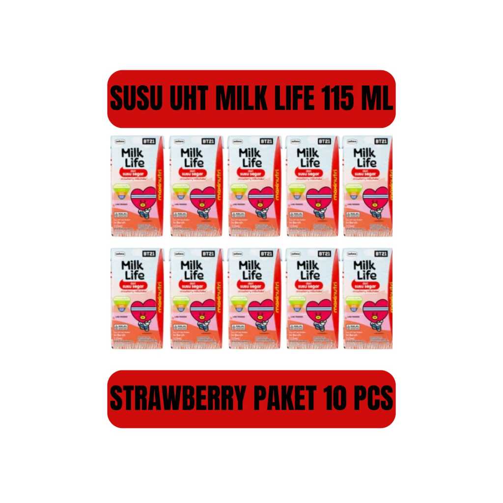 Jual susu UHT strawberry milk life kids 115 ml bt21 (paket 10 pcs) / susu UHT stroberi | Shopee ...