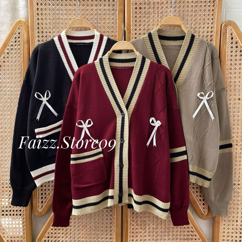 Jual Lita Outer Knitwear Baju Lucu Cardigan Rajut Kancing Motif Pita Premium Atasan Wanita ...