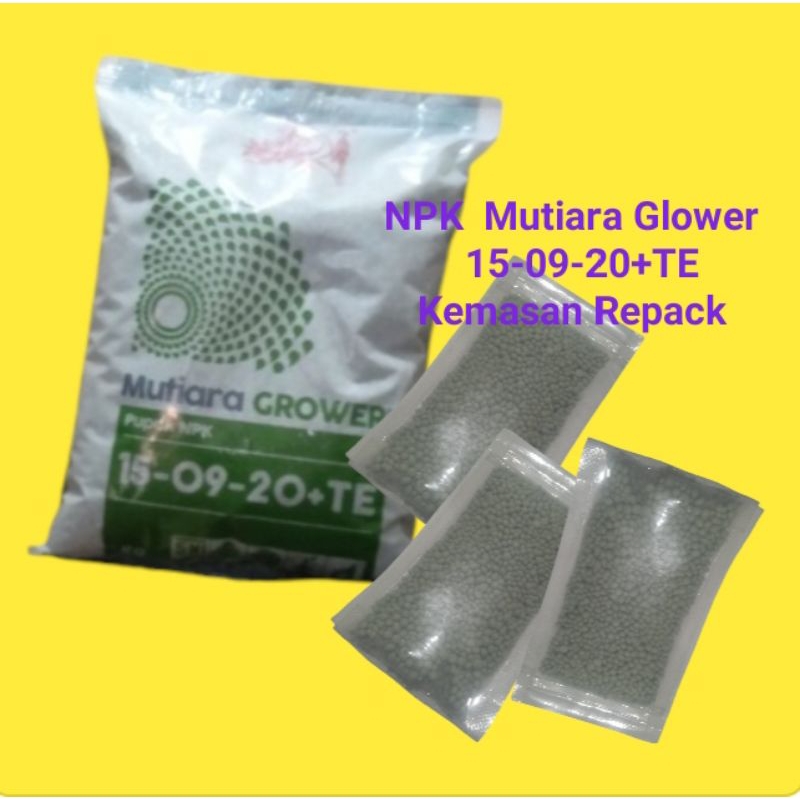 Jual Pupuk NPK Mutiara Grower 15-09-20 + TE meroke berat 1 kg kemasan pabrik, 500 gr, 250 gr ...