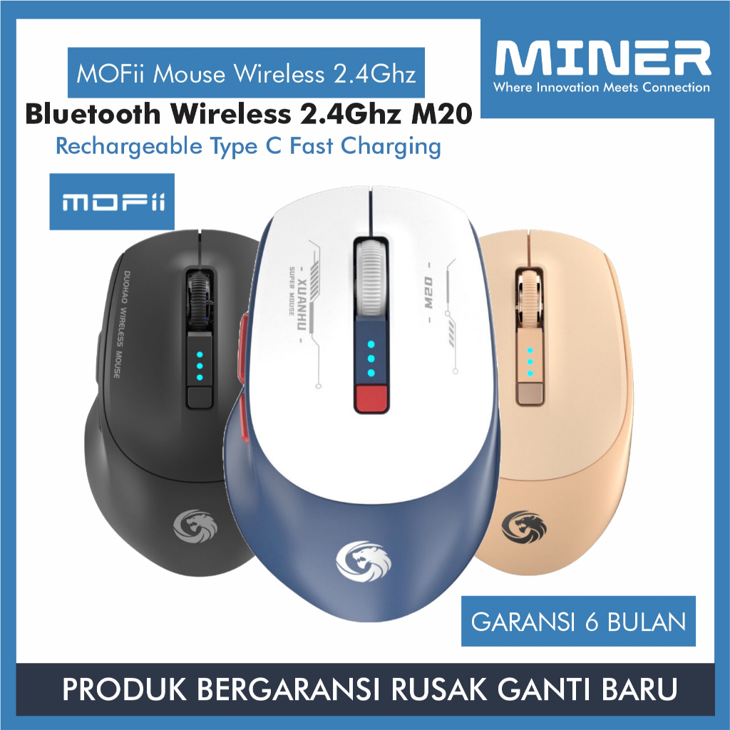 Jual MINER x MOFii Wireless Mouse Bluetooth + 2.4G Rechargeable Baterai ...