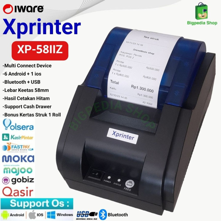 Jual Printer Thermal 58mm Xprinter XP-58IIZ / XP58IIZ / 58II / XP5811 USB dan Bluetooth ...