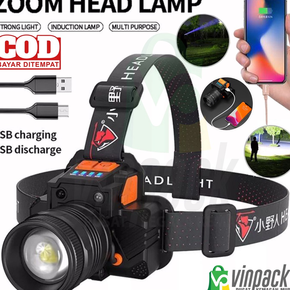 Jual Senter Kepala Super Terang USB Powerbank Lampu Depan Tahan Air LED Glare Senter Berkemah ...