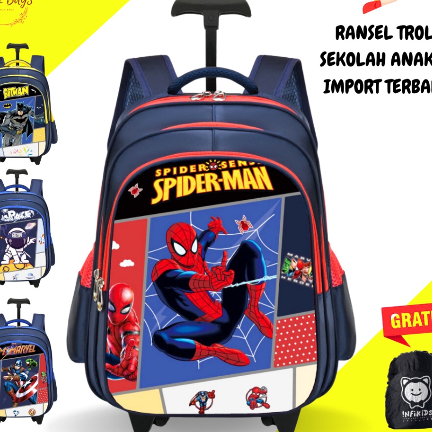Jual Langka Tas troli dorong anak laki laki sd import gambar karakter hero timbul anti air ...