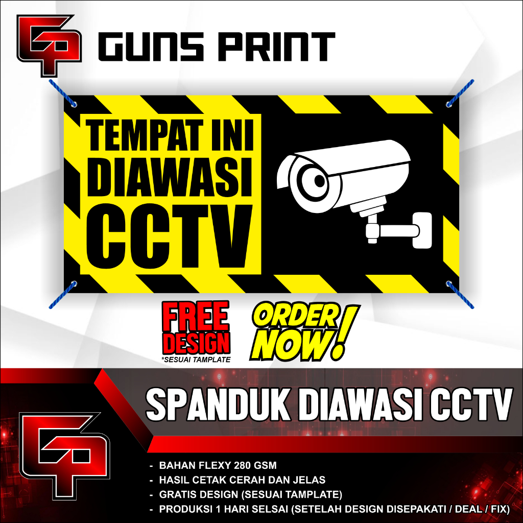 Jual SPANDUK BANNER BALIHO "DIAWASI CCTV" UK. 100 X 50 / 150 X 75 / 200 ...