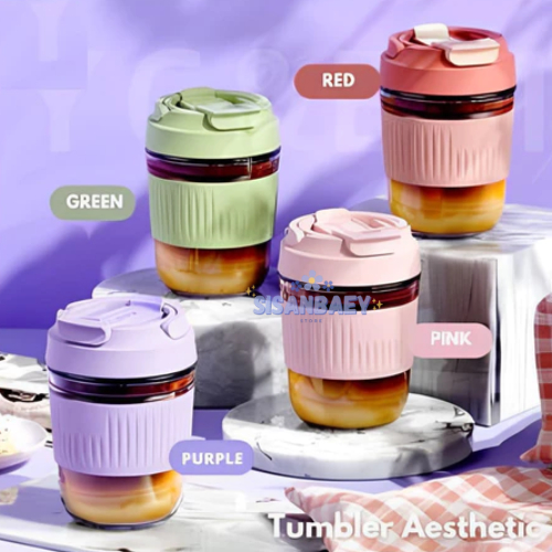 Jual Tumbler Aesthetic Botol Minum Kaca Sedotan Tambler Tumblr Gelas Cup Kopi Wadah Minuman Anti ...