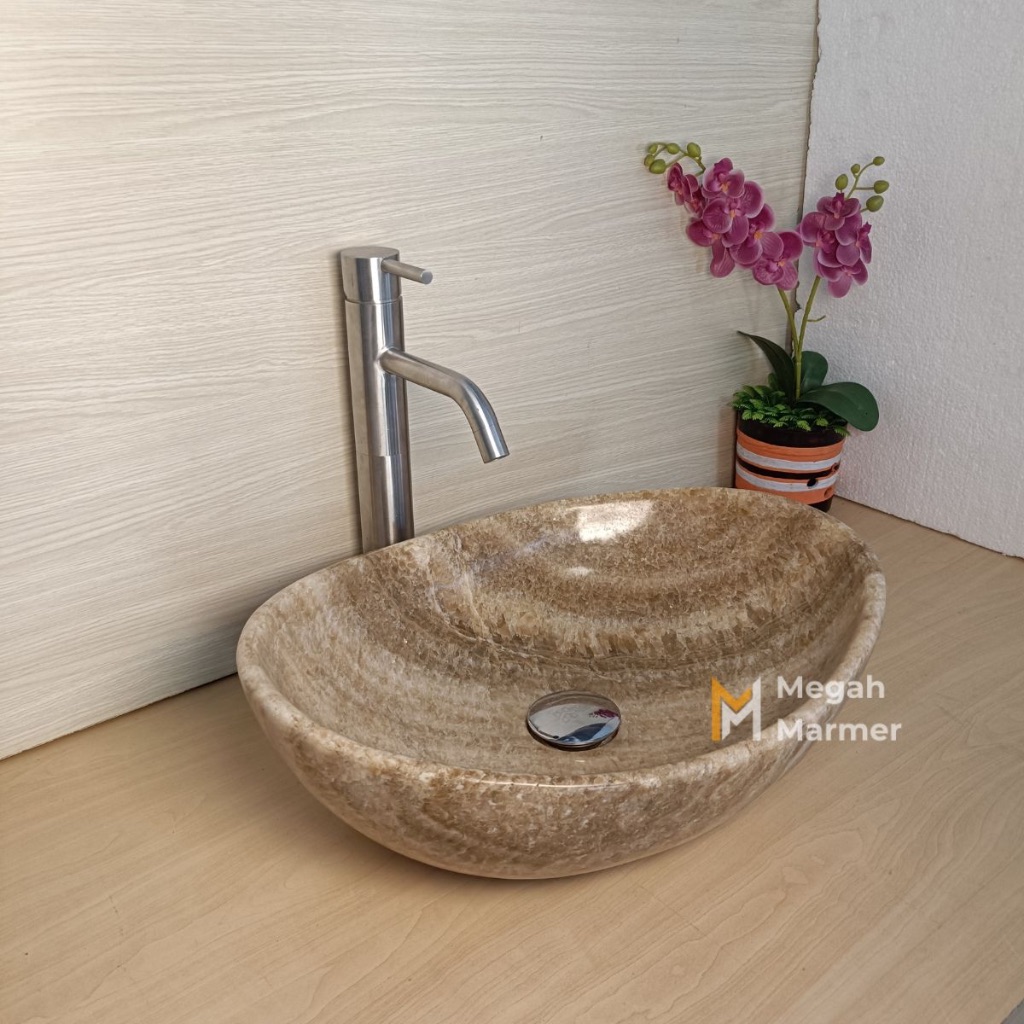 Jual Megah Marmer | Wastafel Marmer Warna Onix Sunset Bentuk Oval ...
