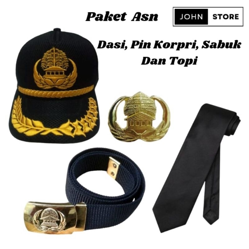 Jual Paket Atribut Asn / Pns (Dasi Hitam Pin Korpri Sabuk Dan Topi ...
