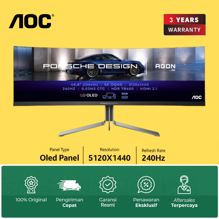Jual Monitor AOC LED AGON PRO PD49 PORSCHE DESIGN - Curved QD-OLED 240Hz 49" Inch | Shopee Indonesia
