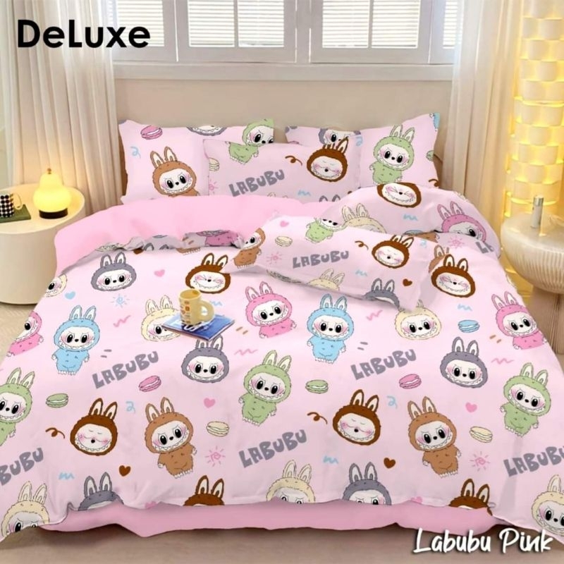 Jual NEW‼ SPREI HOMEMADE KATUN LOKAL MOTIF LABUBU PINK/SPREI TEMPAHAN ...