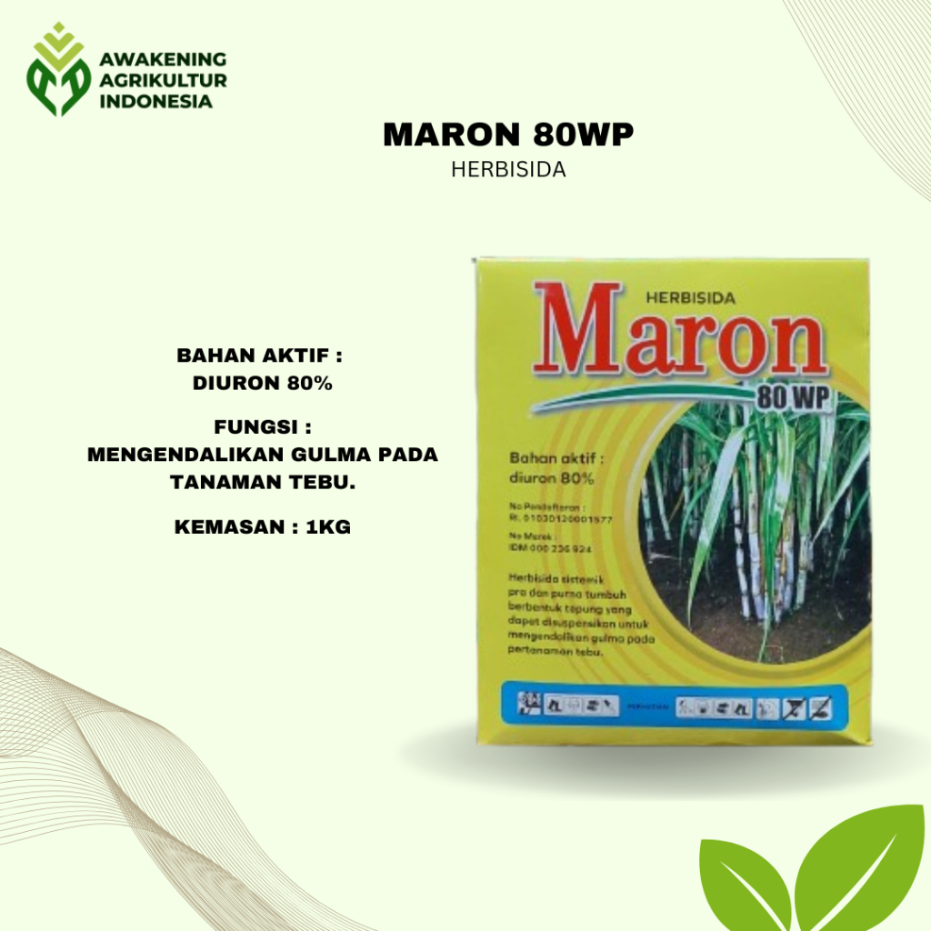 Jual MARON 80WP 1KG. (BAHAN AKTIF DIURON) HERBISIDA UNTUK GULMA BERDAUN ...