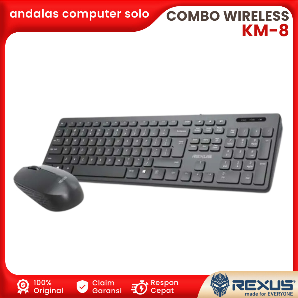 Jual KEYBOARD MOUSE OFFICE COMBO WIRELESS 2.4Ghz REXUS KM-8 BLACK ...