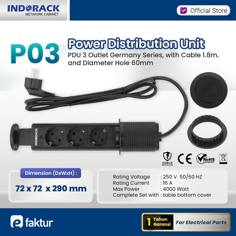 Jual P03 STOP KONTAK TANAM MEJA EXTENSION DESKTOP PDU PULL UP INDORACK ...