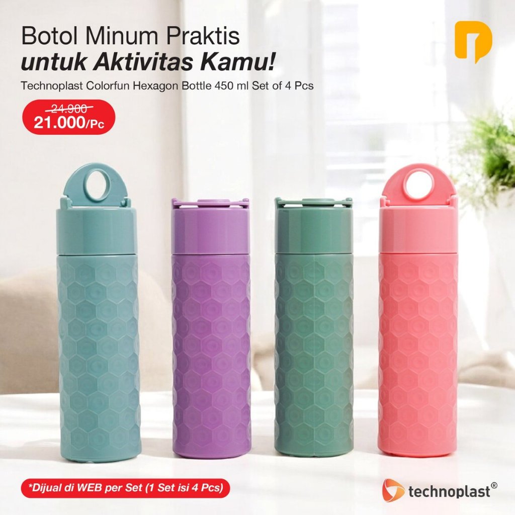 Jual Technoplast Colorfun Hexagon Bottle 450 Ml | Shopee Indonesia