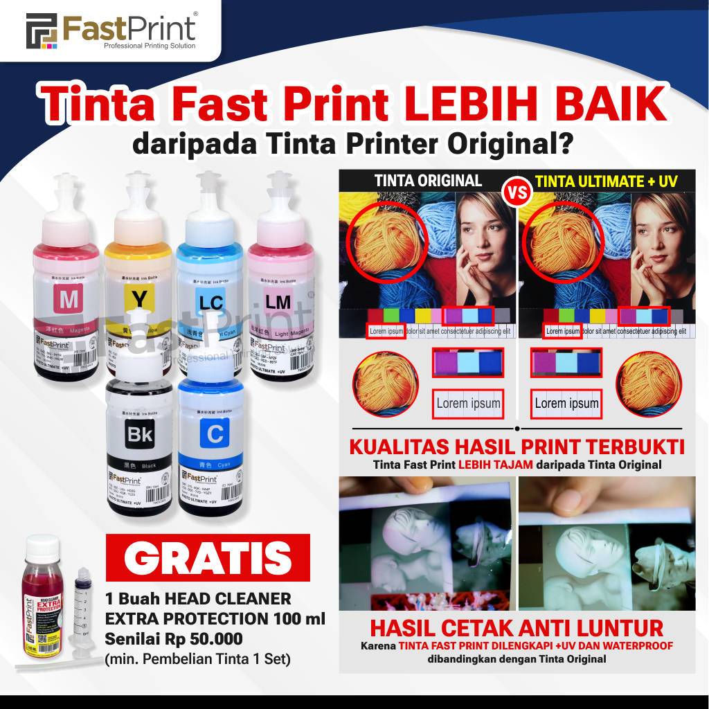 Jual Fast Print Tinta Epson Photo Ultimate Plus UV 70ML L800 L810 6 Warna | Shopee Indonesia
